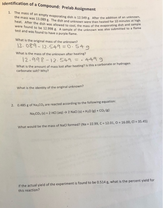 Solved Identification of a Compound: Prelab Assignment 1. | Chegg.com
