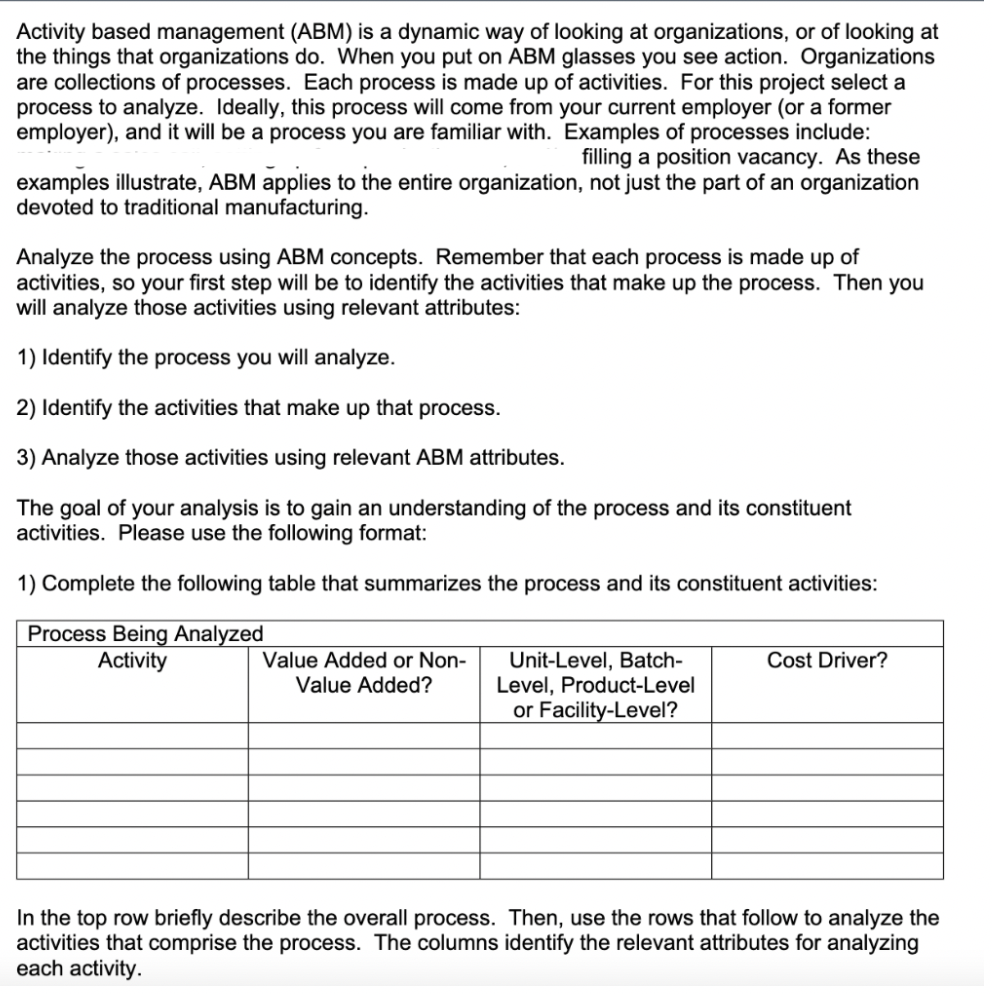Solved Activity based management (ABM) is a dynamic way of | Chegg.com