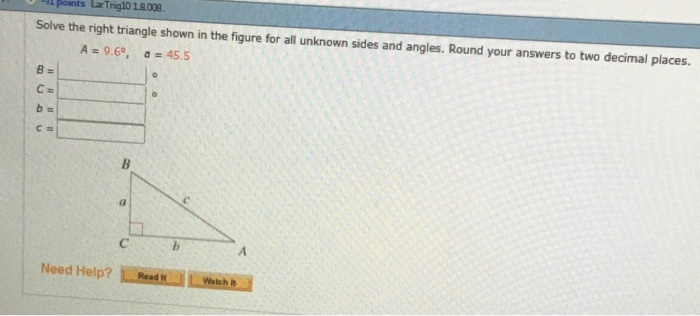 Solved Solve the right triangle shown in the figure for all | Chegg.com