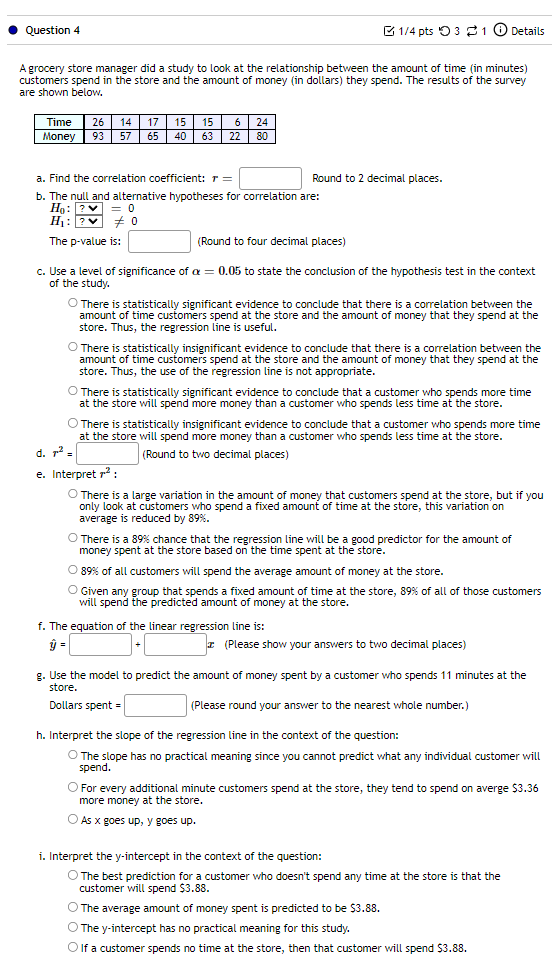 Solved A grocery store manager did a study to look at the | Chegg.com