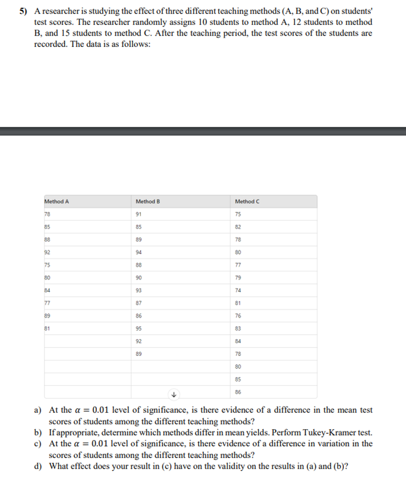 Solved A researcher is studying the effect of three | Chegg.com