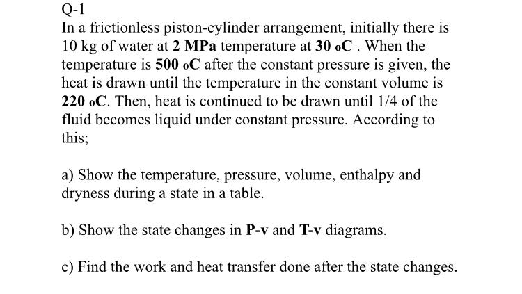 Solved Q-1 In a frictionless piston-cylinder arrangement, | Chegg.com