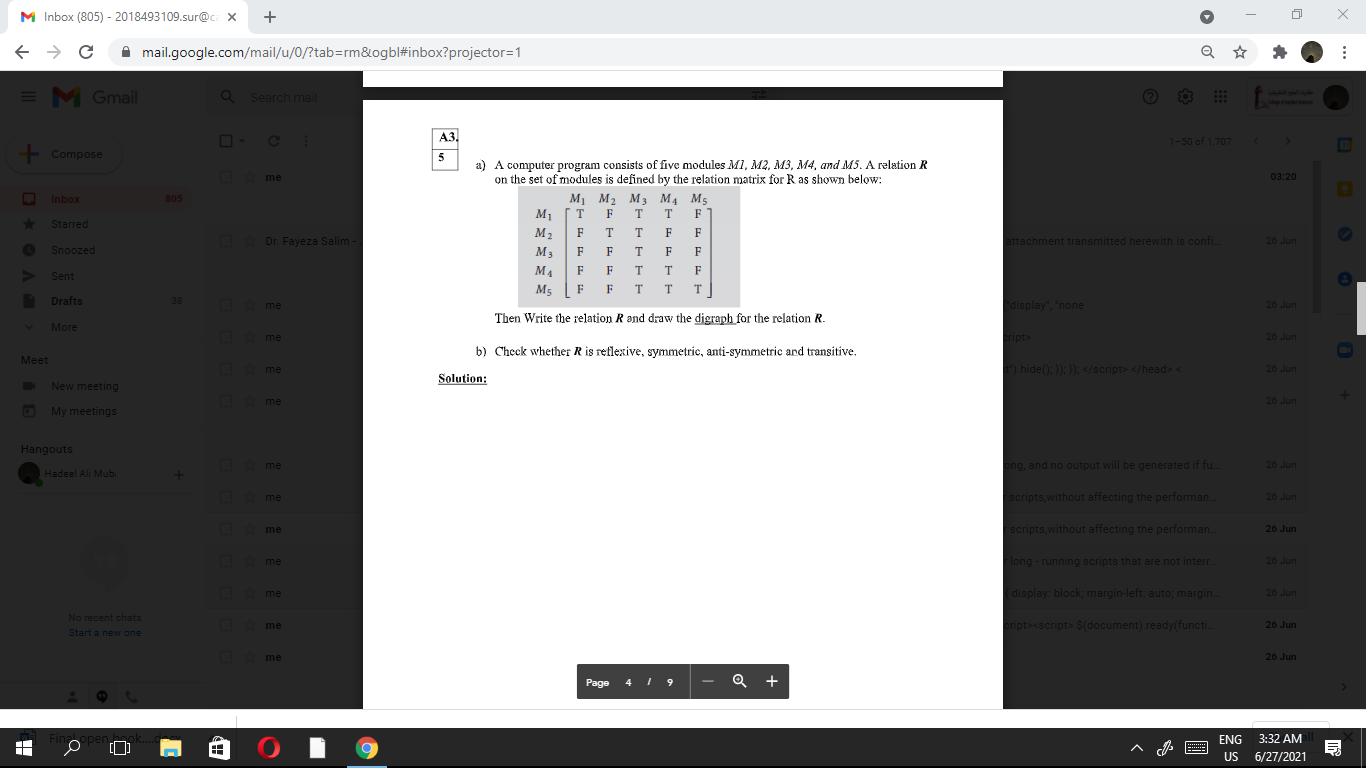 Solved M Inbox (805) - 2018493109.sur@cx + Х fe | Chegg.com