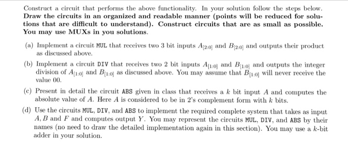 Solved Construct a circuit that performs the above | Chegg.com