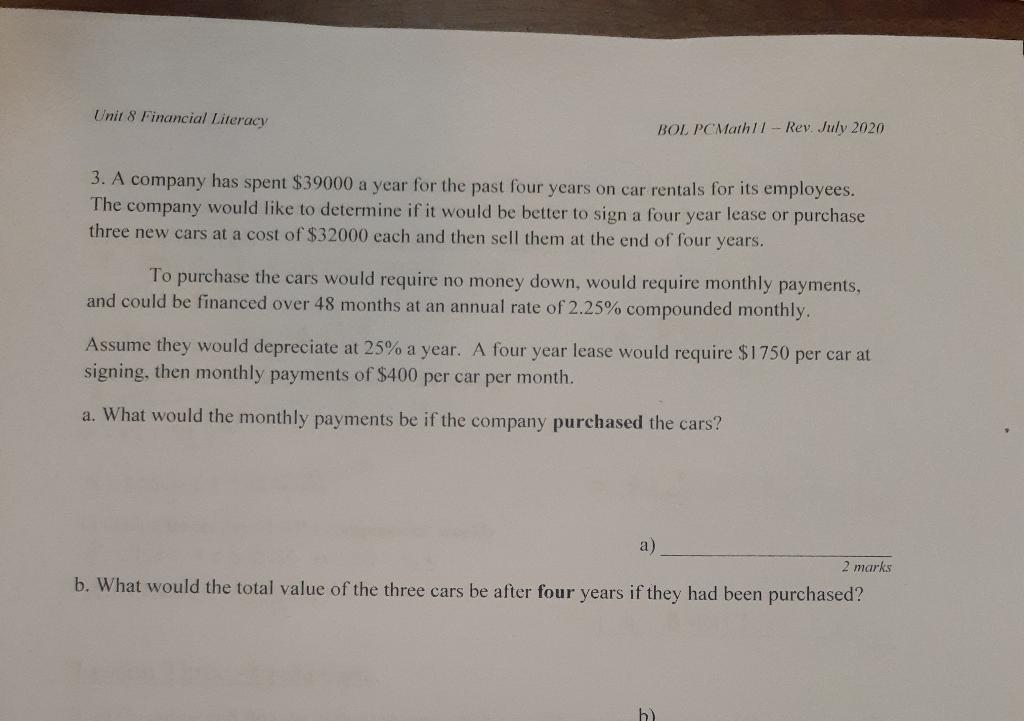 Solved Unit 8 Financial Literacy BOL PC Math// -- Rev. July | Chegg.com