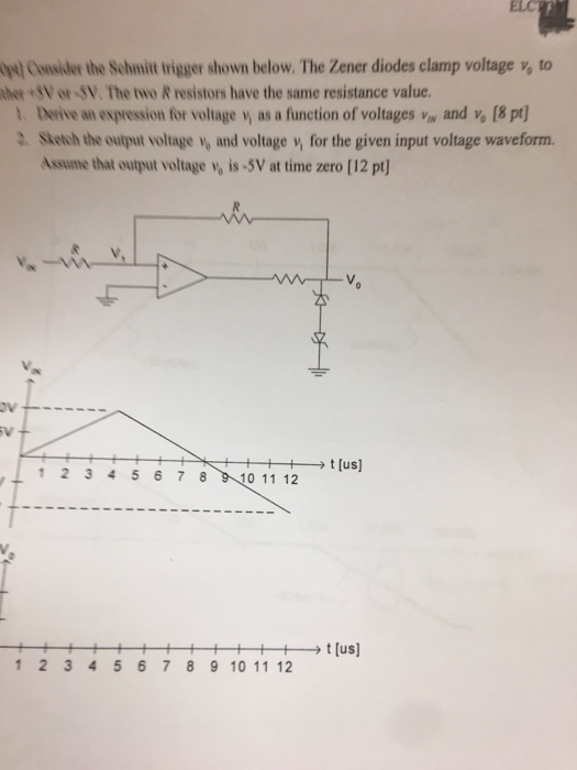 Solved Consider the Schmitt trigger shown below. The Zener | Chegg.com