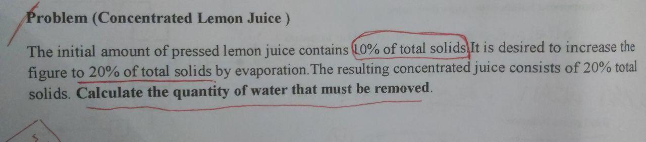 Solved Problem (Concentrated Lemon Juice ) The initial | Chegg.com
