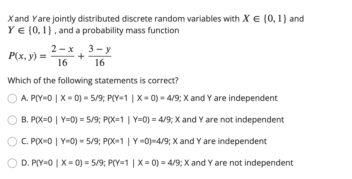 Solved Xand Yare jointly distributed discrete random | Chegg.com