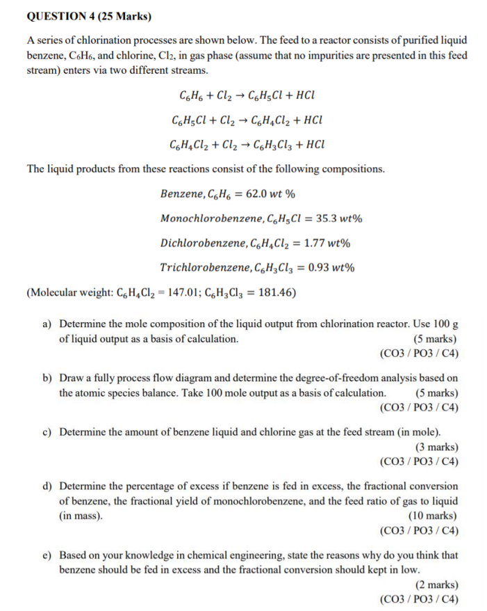 QUESTION 4 (25 Marks) A series of chlorination | Chegg.com