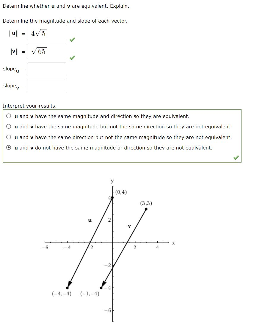 Solved Determine whether u and v are equivalent. Explain. | Chegg.com