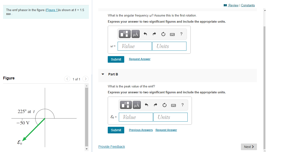 Solved A Review Constants The emf phasor in the figure | Chegg.com
