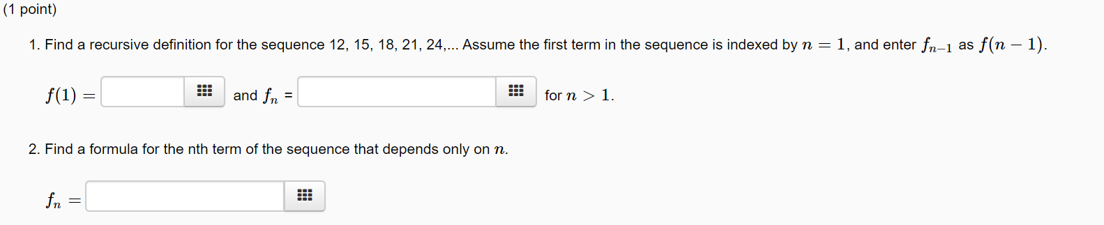 Solved (1 point) 1. Find a recursive definition for the | Chegg.com