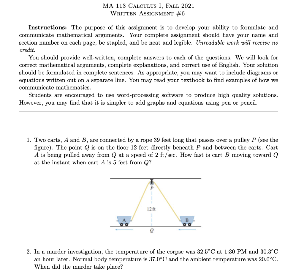 Solved MA 113 CALCULUS I, FALL 2021 WRITTEN ASSIGNMENT #6 | Chegg.com