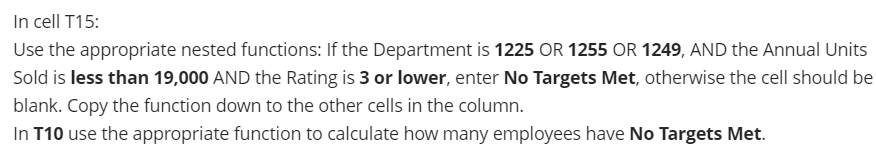 Solved In Cell T15 Use The Appropriate Nested Functions If 0196