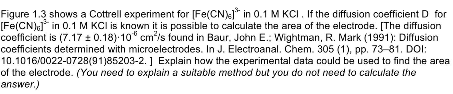 Solved Figure 1.3 shows a Cottrell experiment for [Fe(CN).]. | Chegg.com