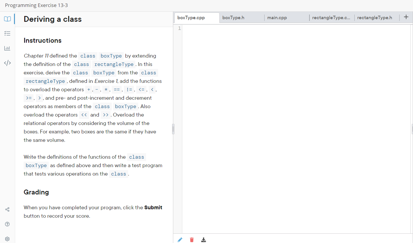 Solved Programming Exercise 13-3 boxType.cpp Deriving a | Chegg.com