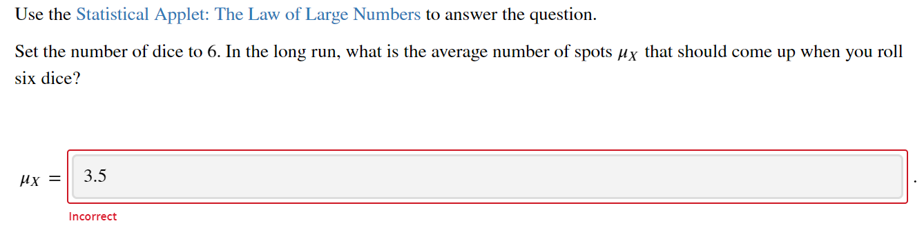 Solved Use the Statistical Applet: The Law of Large Numbers | Chegg.com