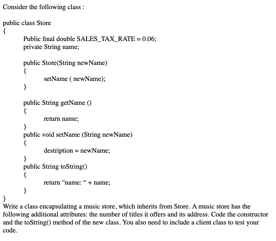 Solved Write a class encapsulating a music store, which | Chegg.com