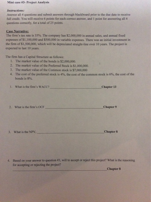 Solved Mini case#3. Project Analysis Instructions: Answer | Chegg.com