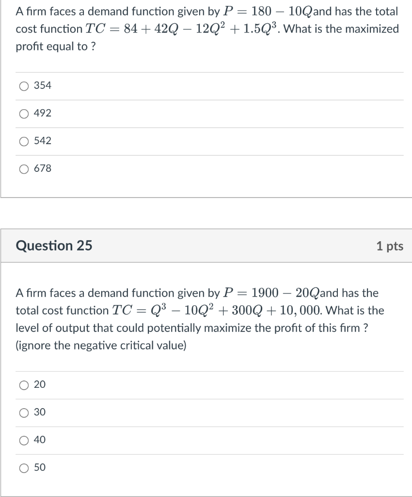 Solved A firm faces a demand function given by P= 180 – 10Q | Chegg.com