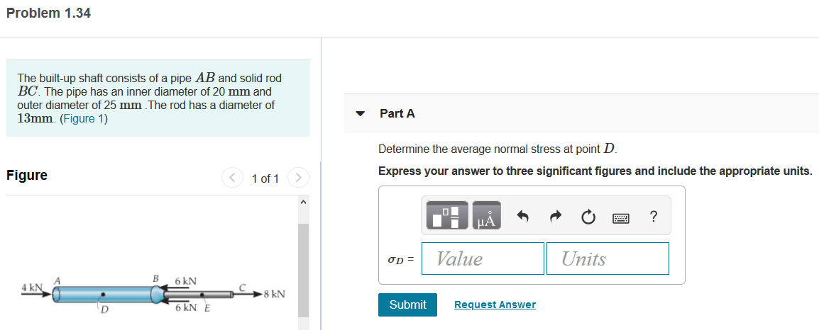 Solved Problem 1.34 The built-up shaft consists of a pipe AB | Chegg.com