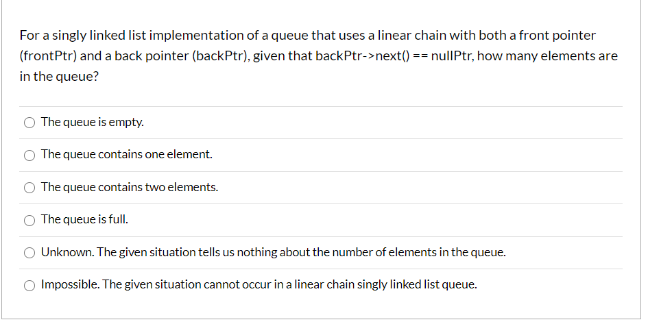 Solved For a singly linked list implementation of a queue | Chegg.com