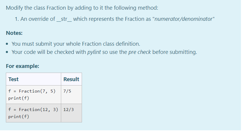Solved Modify the class Fraction by adding to it the | Chegg.com
