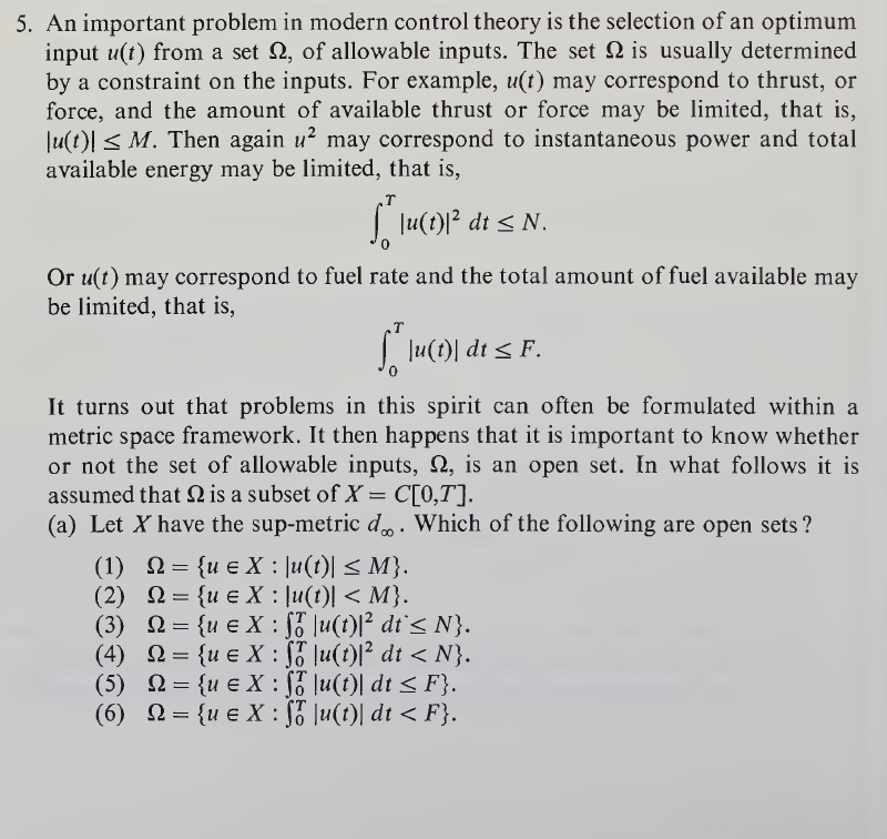 Solved 5. An important problem in modern control theory is | Chegg.com