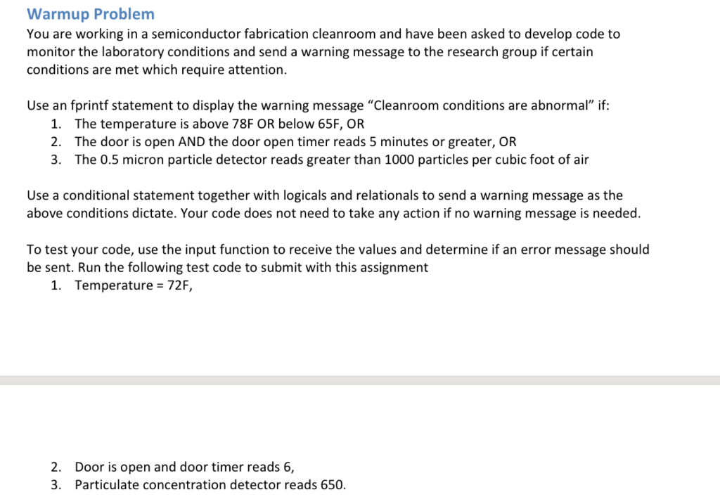 Solved Warmup Problem You are working in a semiconductor | Chegg.com