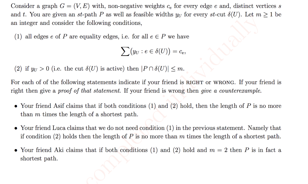 Consider a graph G = (V, E) with, non-negative | Chegg.com