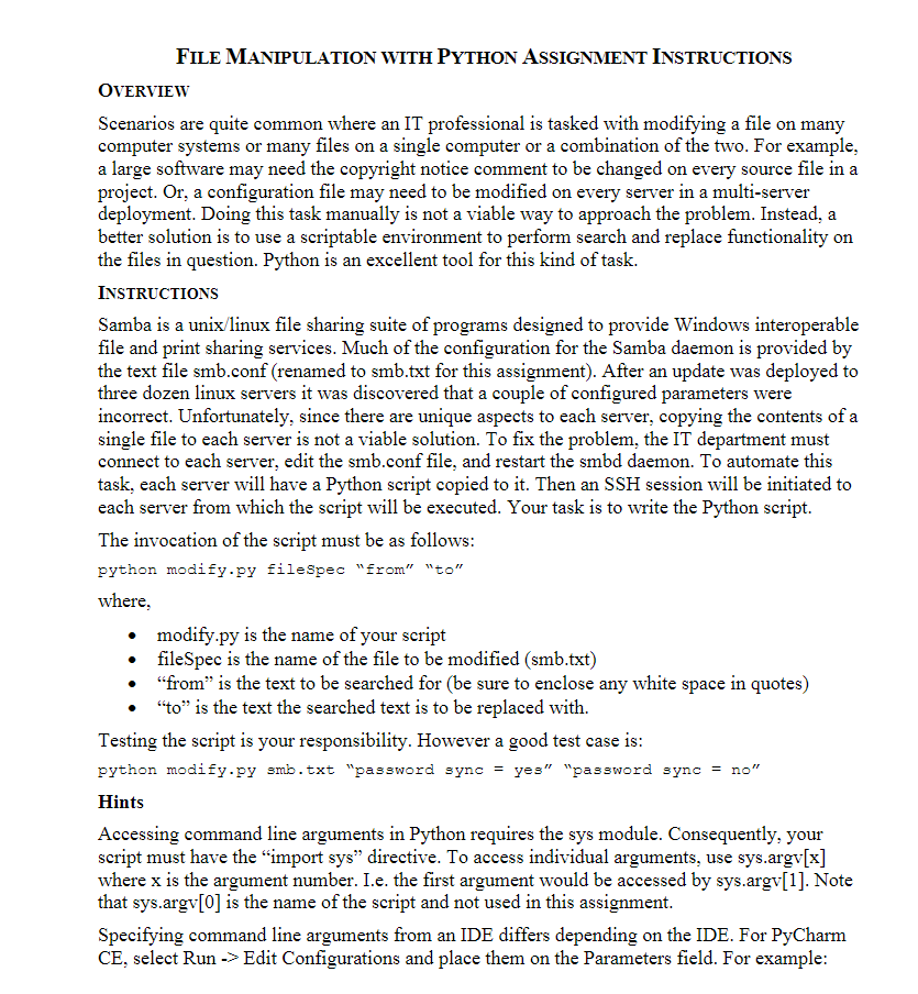 Solved FILE MANIPULATION WITH PYTHON ASSIGNMENT INSTRUCTIONS | Chegg.com