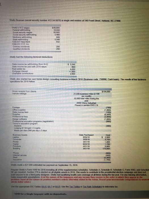 Shelly Beaman (social security number 412-34-5670) s | Chegg.com