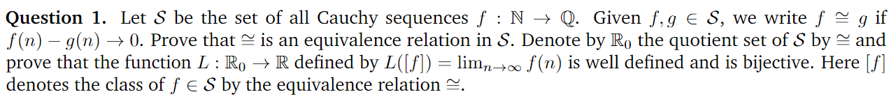 Solved Question 1. Let S be the set of all Cauchy sequences | Chegg.com