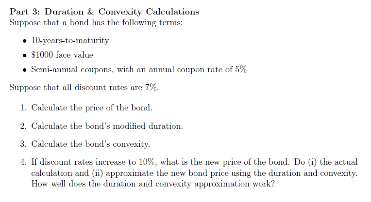 Solved Part 3: Duration & Convexity Calculations Suppose | Chegg.com