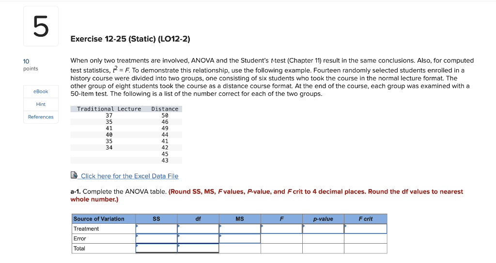 Solved When only two treatments are involved, ANOVA and the | Chegg.com