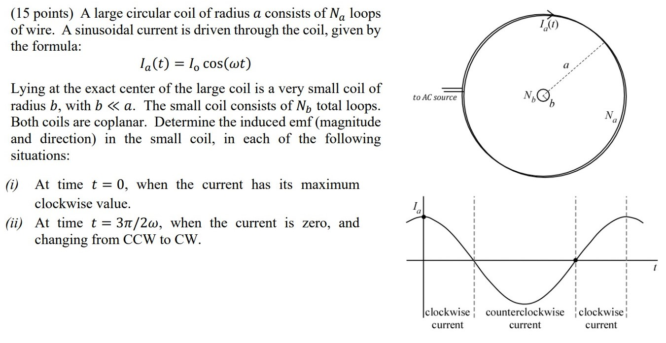 Solved (15 points) A large circular coil of radius a | Chegg.com