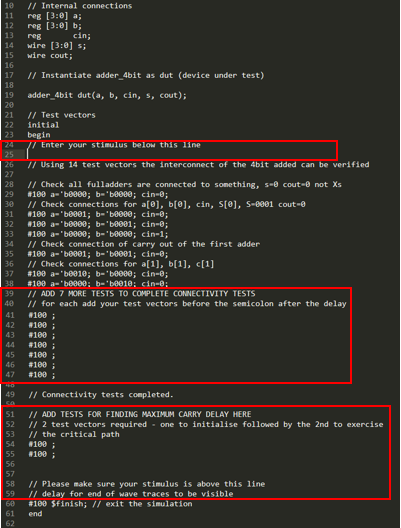 4-bit adder Verilog testbench 1. Complete | Chegg.com