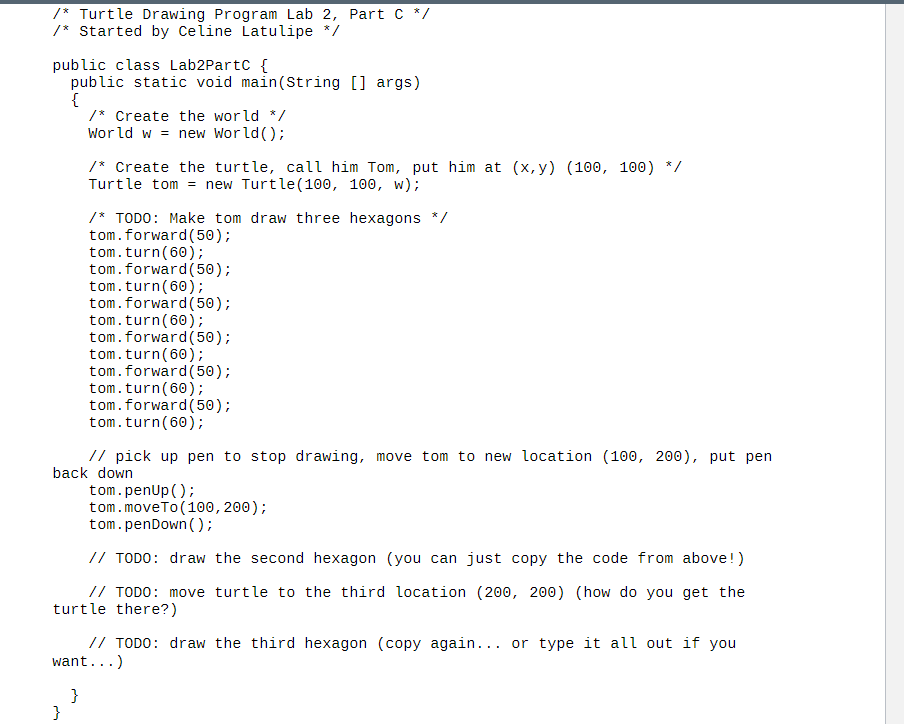 Part B: Drawing a Hexagon Open and examine the code: | Chegg.com