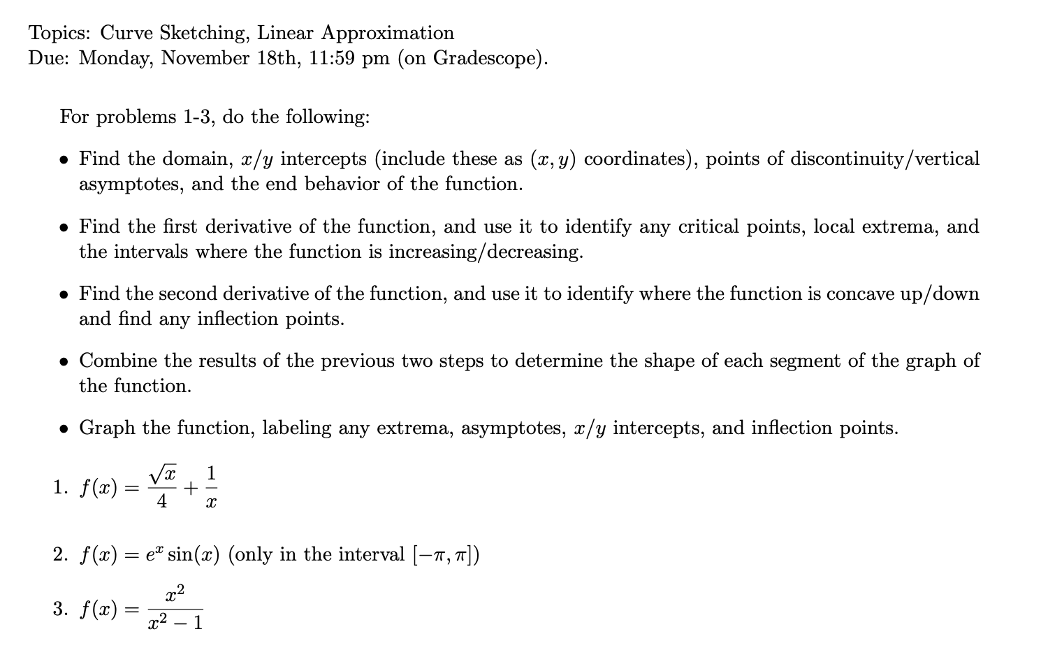 Solved Topics: Curve Sketching, Linear ApproximationDue: | Chegg.com