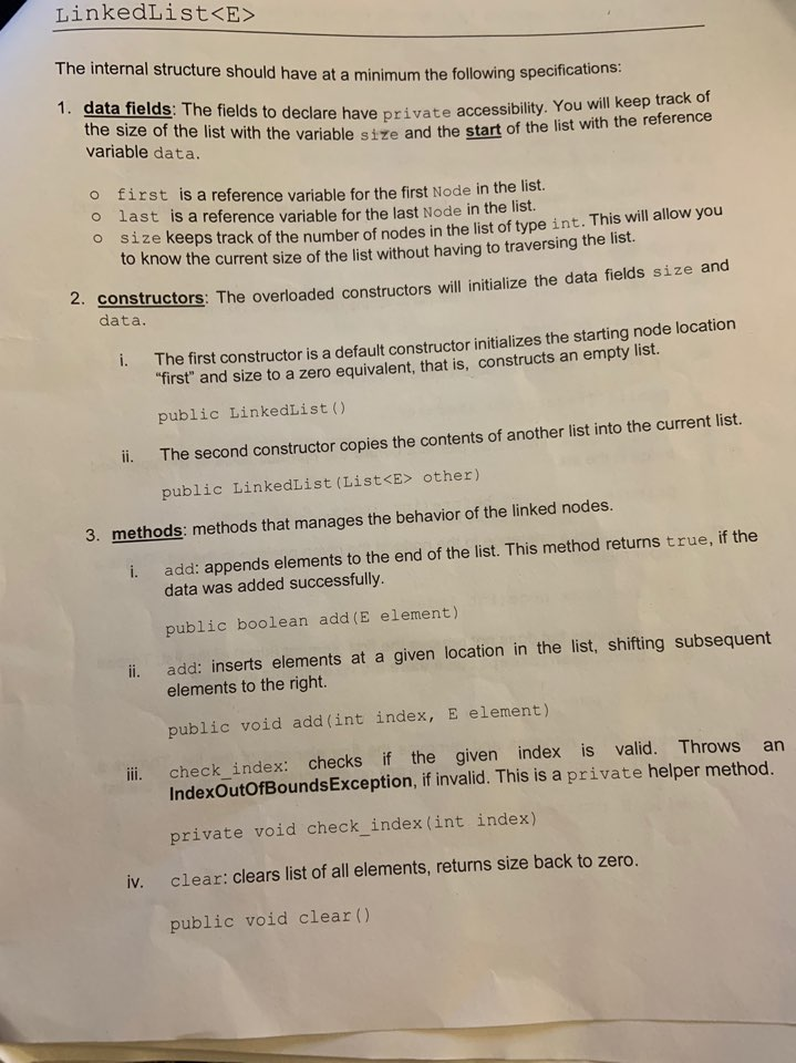 Solved public class LinkedList implements List | Chegg.com