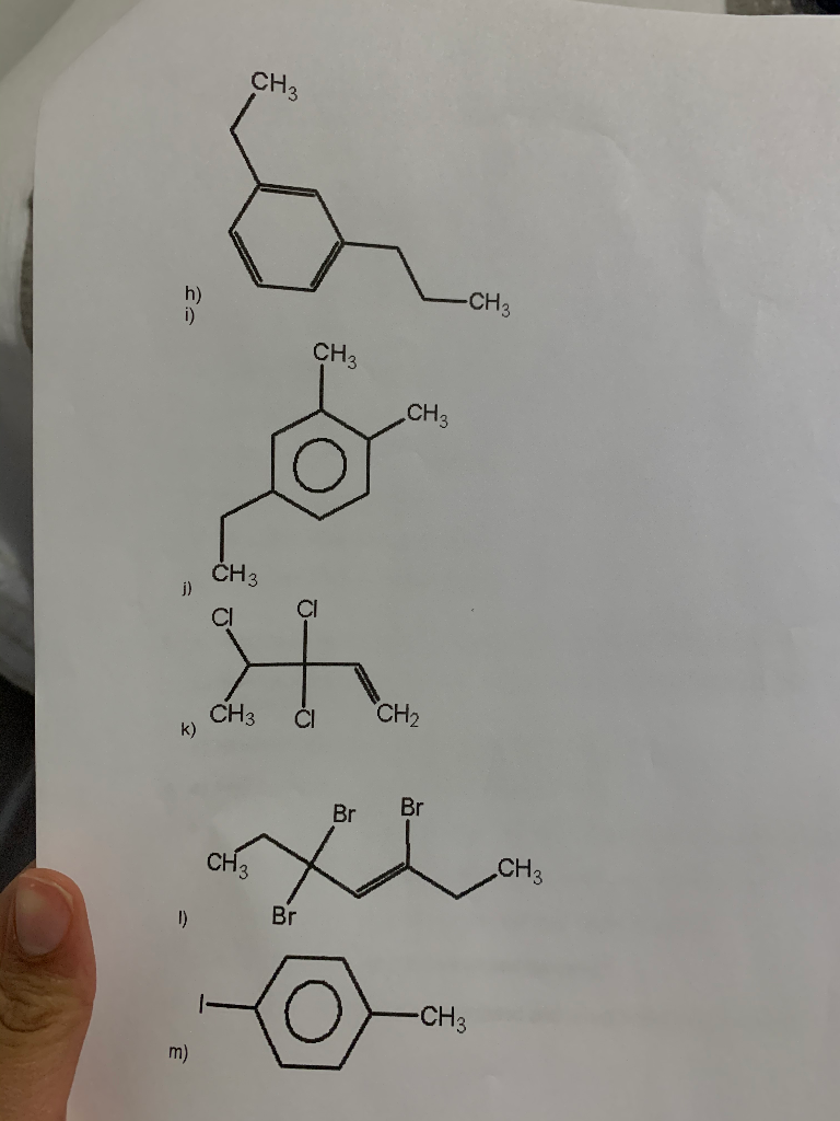 Solved CH3 h) CH3 D) CH3 CH3 CH3 j) CI CI CH3 CI CH2 k) Br | Chegg.com