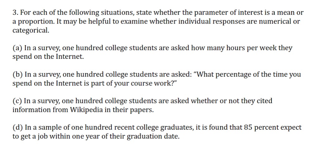 Solved 3. For each of the following situations, state | Chegg.com
