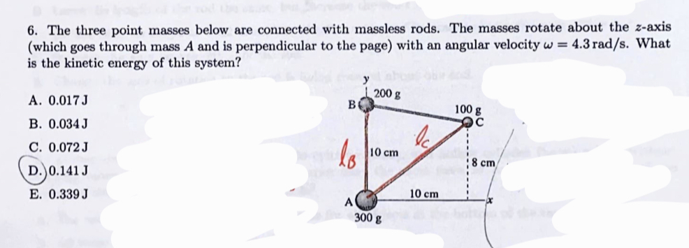 Solved 6. The three point masses below are connected with | Chegg.com