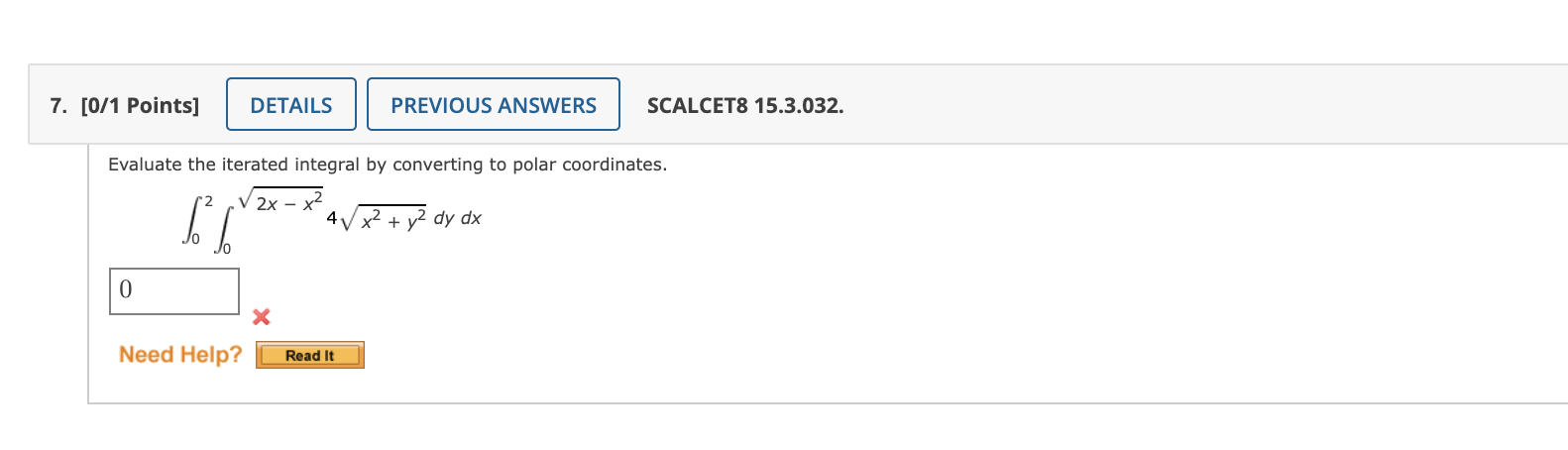 Solved 7. [0/1 Points] DETAILS PREVIOUS ANSWERS SCALCET8 | Chegg.com