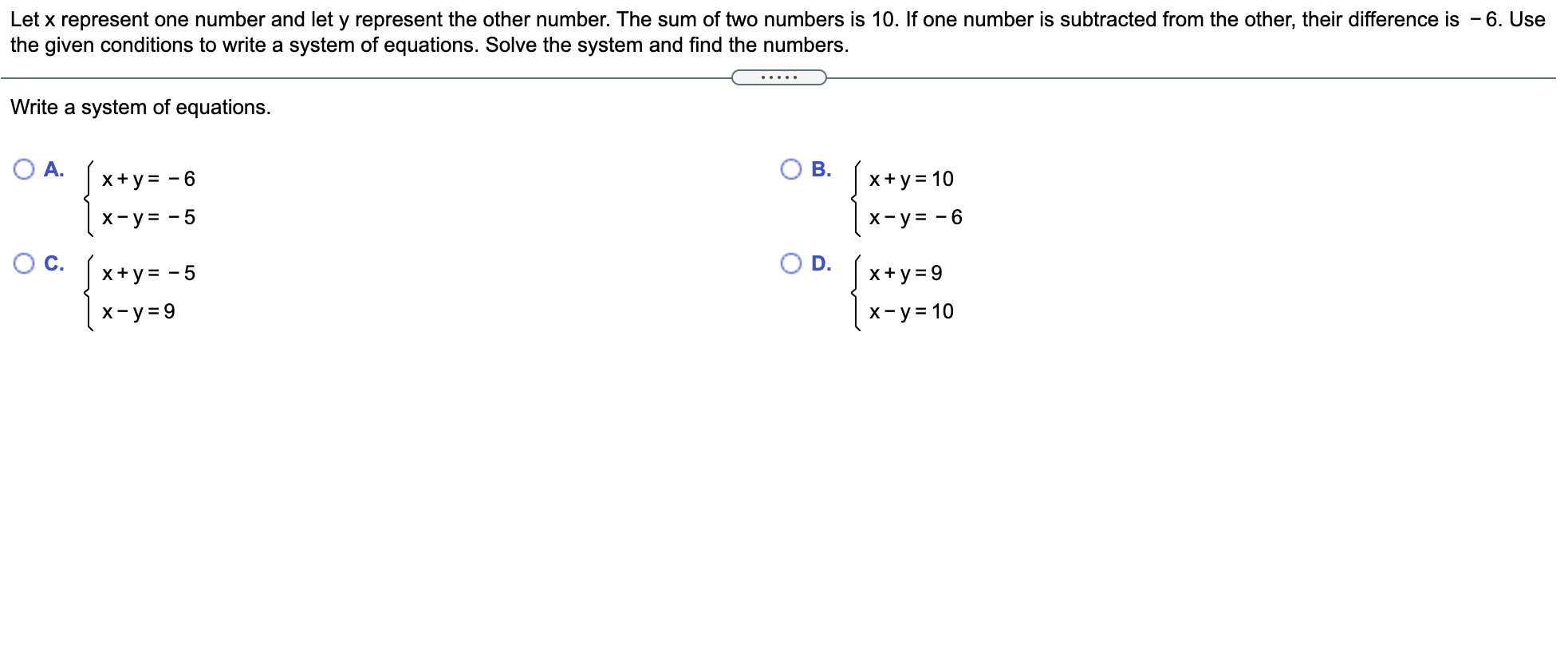 Solved Let x represent one number and let y represent the | Chegg.com