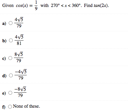Solved 1 Given cos(x) = with 270º | Chegg.com