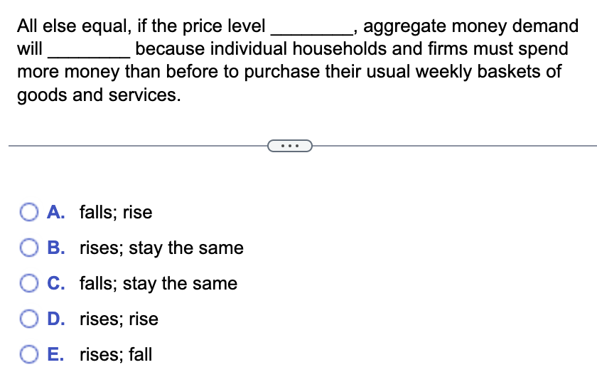 Solved All else equal, if the price level , aggregate money | Chegg.com