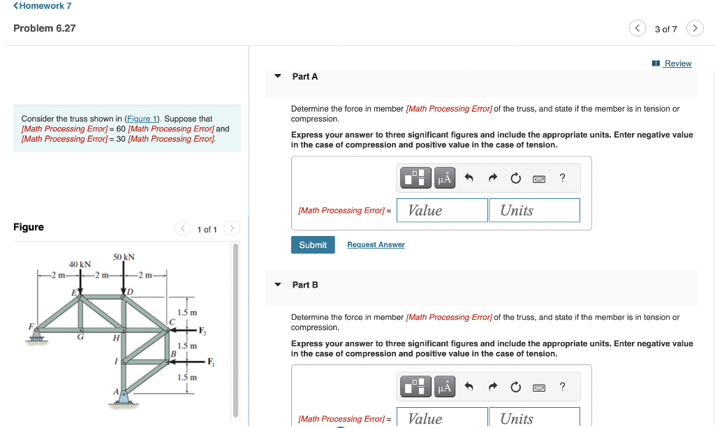 Determine the force in member [Math Processing Error] | Chegg.com