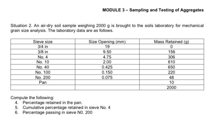 Solved MODULE 3 - Sampling and Testing of Aggregates | Chegg.com