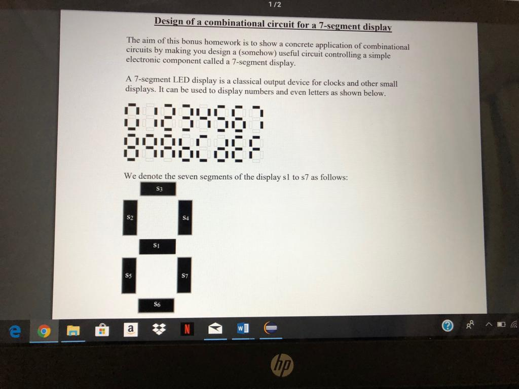 Solved 1/2 Design of a combinational circuit for a 7-segment | Chegg.com